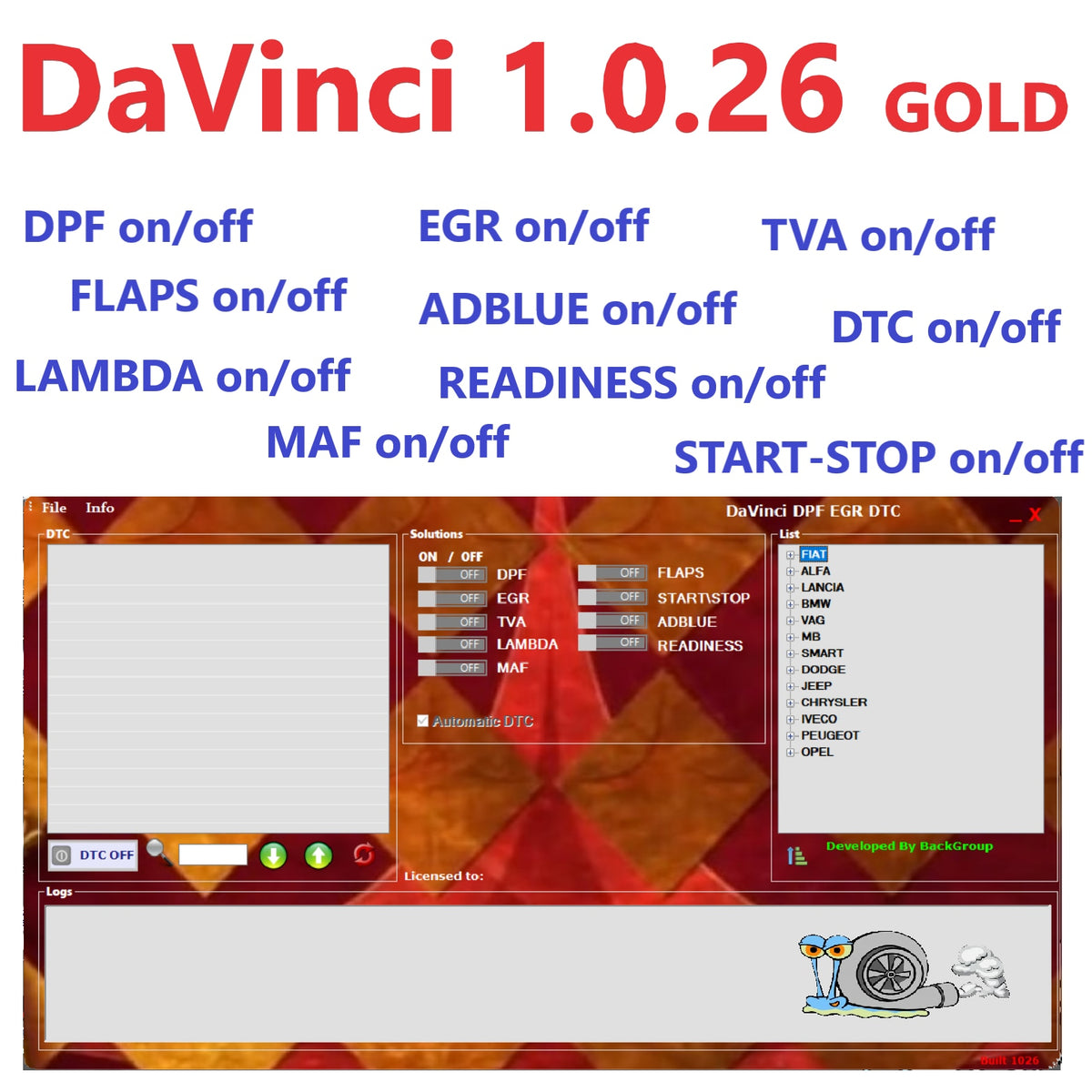 DaVinci 1.0.26 egr dpf dtc GOLD EDITION - DPF/EGR/TVA/FLAPS/ADBLUE ...